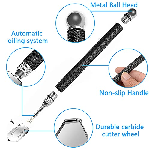 Glass Cutters 2-22mm- Glass Cutter Tool for Thick Glass Tiles Mirror Mosaic Cutting, Glass Cutting Tool with Aotomatic Oil Feed and Replaceable 3 Carbide Cutting Heads