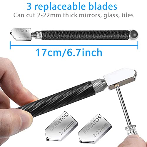 Glass Cutters 2-22mm- Glass Cutter Tool for Thick Glass Tiles Mirror Mosaic Cutting, Glass Cutting Tool with Aotomatic Oil Feed and Replaceable 3 Carbide Cutting Heads