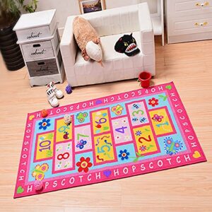 kids hopscotch game mat , non-slip alphabet rug for classroom soft durable woven faux wool floor carpet for bedroom , children playroom nursery room playmat baby tummy time play mats (c)