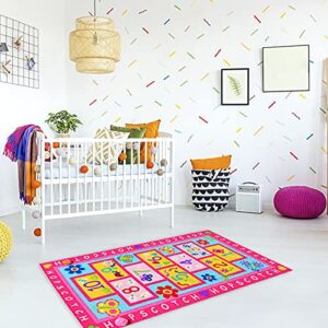 Kids Hopscotch Game Mat , Non-Slip Alphabet Rug for Classroom Soft Durable Woven Faux Wool Floor Carpet for Bedroom , Children Playroom Nursery Room Playmat Baby Tummy Time Play Mats (C)