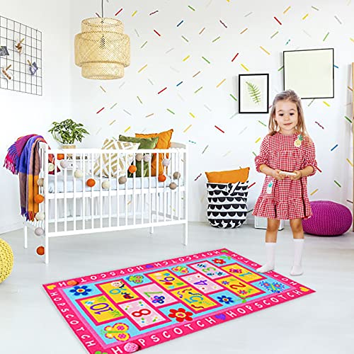 Kids Hopscotch Game Mat , Non-Slip Alphabet Rug for Classroom Soft Durable Woven Faux Wool Floor Carpet for Bedroom , Children Playroom Nursery Room Playmat Baby Tummy Time Play Mats (C)