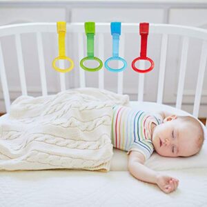 4 Pieces Baby Stand Up Walker Tool Ring for Playpen Toddler Crib Hooks General Use Toddler Training Ring Baby Toys Bed Rings for Baby Stand Up (Yellow, Red, Green, Blue)