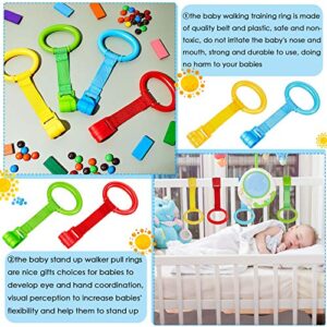 4 Pieces Baby Stand Up Walker Tool Ring for Playpen Toddler Crib Hooks General Use Toddler Training Ring Baby Toys Bed Rings for Baby Stand Up (Yellow, Red, Green, Blue)