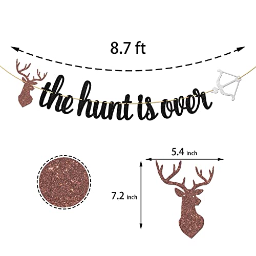 The Hunt is Over Banner - Bridal Shower Wedding Party Decorations, Engagement Party Bachelorette Party Supplies Black Glitter