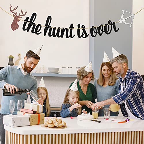 The Hunt is Over Banner - Bridal Shower Wedding Party Decorations, Engagement Party Bachelorette Party Supplies Black Glitter