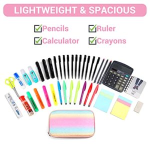 VASCHY Pencil Case, Large Capacity Pen Holder Pouch with Double Zippers Multi Compartments Easy Organized Mesh Pockets Rainbow