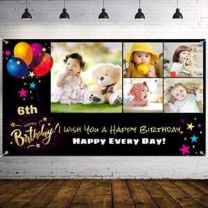 personalized birthday banner for boys girls women men kids adults, custom happy birthday decorations photo banners for parties, customized black backdrop large flag 35.5″x59″(about 5x3ft)