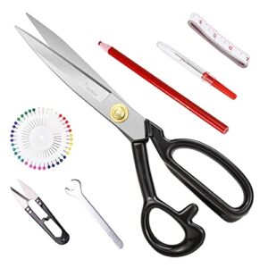 talerluv professional sewing fabric scissors, heavy duty sharp tailor shears with fabric pencil, pins, thread snips, tape measure, seam ripper for cutting leather cloth upholstery dressmaking