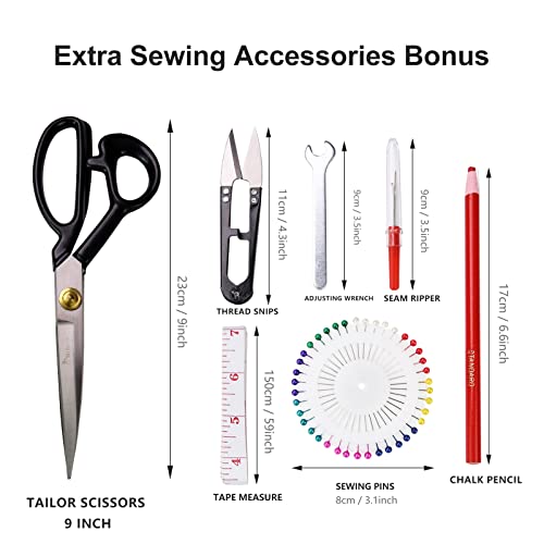 Talerluv Professional Sewing Fabric Scissors, Heavy Duty Sharp Tailor Shears with Fabric Pencil, Pins, Thread Snips, Tape Measure, Seam Ripper for Cutting Leather Cloth Upholstery Dressmaking