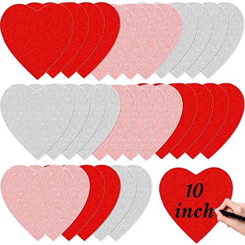 10 Inch Heart Shape Paper Cut-Outs Large Glitter Paper Hearts Double Sided Craft Heart Decor for Kids Love and Peace School Craft Projects Valentine's Day Decor 36 Pieces