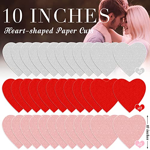 10 Inch Heart Shape Paper Cut-Outs Large Glitter Paper Hearts Double Sided Craft Heart Decor for Kids Love and Peace School Craft Projects Valentine's Day Decor 36 Pieces