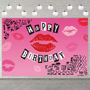 hot rose pink lip happy birthday banner backdrop burn book theme decorations decor for bridal shower wedding night out hen movie party bachelorette party girls woman birthday party favors background