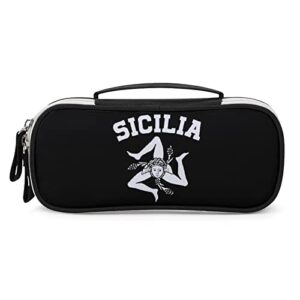 sicilian trinacria sicilia pride pencil case bag large capacity stationery pouch with handle portable makeup bag desk organizer