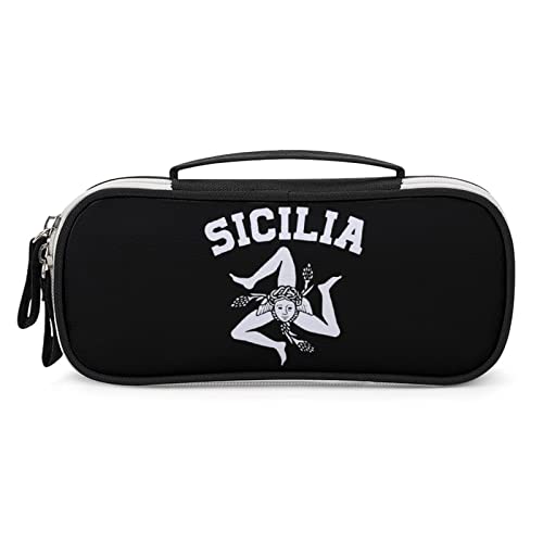 Sicilian Trinacria Sicilia Pride Pencil Case Bag Large Capacity Stationery Pouch with Handle Portable Makeup Bag Desk Organizer