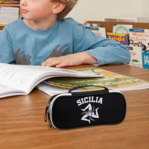 Sicilian Trinacria Sicilia Pride Pencil Case Bag Large Capacity Stationery Pouch with Handle Portable Makeup Bag Desk Organizer