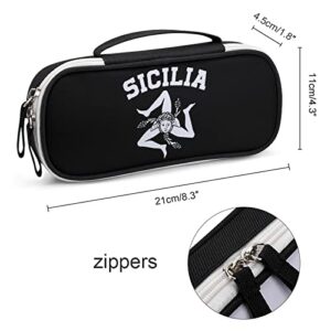 Sicilian Trinacria Sicilia Pride Pencil Case Bag Large Capacity Stationery Pouch with Handle Portable Makeup Bag Desk Organizer