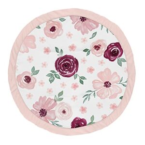 sweet jojo designs burgundy and pink watercolor floral girl baby playmat tummy time infant play mat – blush, maroon, wine, rose, green and white shabby chic flower farmhouse