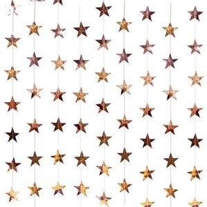 carecheer glitter star garland banner decoration, 130 feet bright gold star hanging bunting banner backdrop for engagement wedding baby shower birthday christmas decor (rose gold)