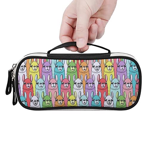 Rainbow Llamas Pencil Case Bag Large Capacity Stationery Pouch with Handle Portable Makeup Bag Desk Organizer