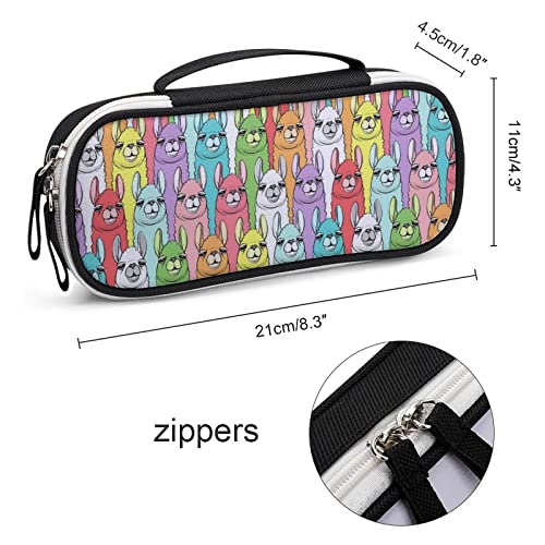 Rainbow Llamas Pencil Case Bag Large Capacity Stationery Pouch with Handle Portable Makeup Bag Desk Organizer