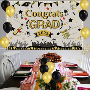 2022 Graduation Decorations - Graduation Banner with 60 LEDs String Lights & 12 Balloons, 73''x 46'' Large Fabric Congrats Grad Banner for Class of 2022 Graduation Party Backdrop Indoor Outdoor