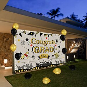 2022 Graduation Decorations - Graduation Banner with 60 LEDs String Lights & 12 Balloons, 73''x 46'' Large Fabric Congrats Grad Banner for Class of 2022 Graduation Party Backdrop Indoor Outdoor