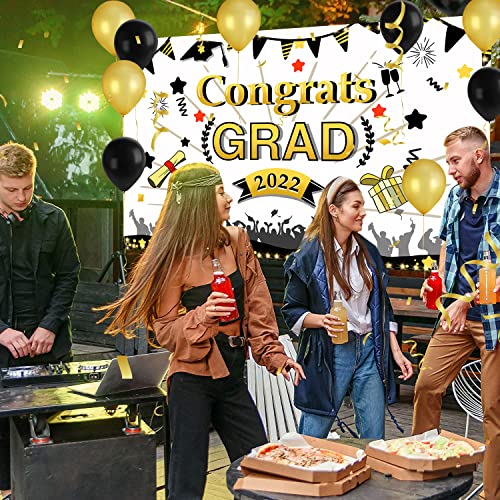 2022 Graduation Decorations - Graduation Banner with 60 LEDs String Lights & 12 Balloons, 73''x 46'' Large Fabric Congrats Grad Banner for Class of 2022 Graduation Party Backdrop Indoor Outdoor