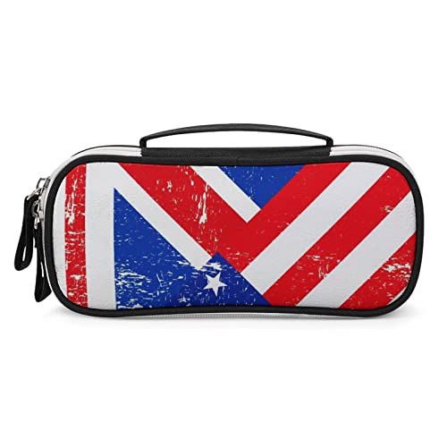 British and American Flag Pencil Case Bag Large Capacity Stationery Pouch with Handle Portable Makeup Bag Desk Organizer