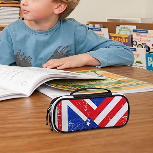 British and American Flag Pencil Case Bag Large Capacity Stationery Pouch with Handle Portable Makeup Bag Desk Organizer