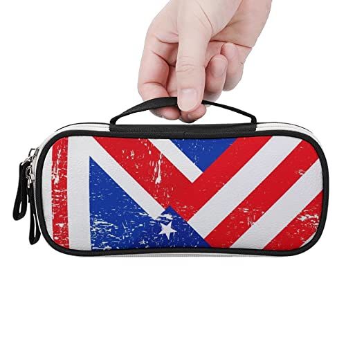 British and American Flag Pencil Case Bag Large Capacity Stationery Pouch with Handle Portable Makeup Bag Desk Organizer