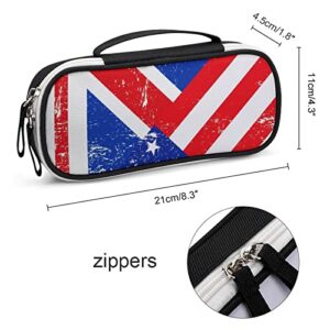 British and American Flag Pencil Case Bag Large Capacity Stationery Pouch with Handle Portable Makeup Bag Desk Organizer