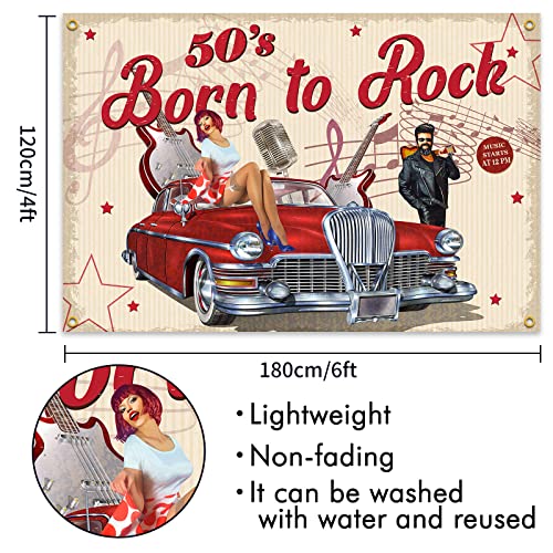 Born to Rock Backdrop Banner Decor Beige - 50s Rock and Roll Birthday Party Theme Decorations for 1950's Men Women Supplies