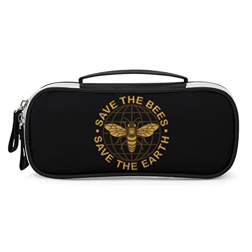 Save The Bees Pencil Case Bag Large Capacity Stationery Pouch with Handle Portable Makeup Bag Desk Organizer