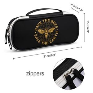 Save The Bees Pencil Case Bag Large Capacity Stationery Pouch with Handle Portable Makeup Bag Desk Organizer