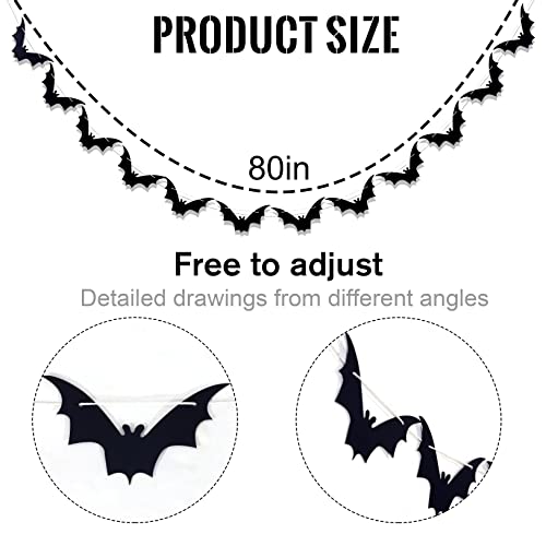 Black Bat Garland - Halloween Bat Banner, Bat Bunting, Gothic Halloween Party Decor, Gothic Bat Banner, Halloween Mantel Decor (Bat Banner)