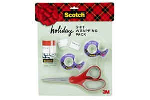 scotch gift wrapping pack, includes gift-wrap tape, multi-purpose scissors, expressions washi tape, makes your gifts look great (giftpack-hol20)