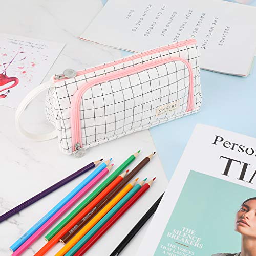 iSuperb Portable Pencil Case Large Capacity Cotton Linen Stationery Organizer Storage Zipper Compartments Pen Bag Pouch Makeup Bag