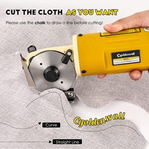 CGOLDENWALL Electric Rotary Fabric Cutter, Multi-layer Electric Fabric Scissors with 1"Cutting Thickness, for Cloth Fabric Leather and Carpet, Comes with Replacement Blades, Sharpening Stones, 110V