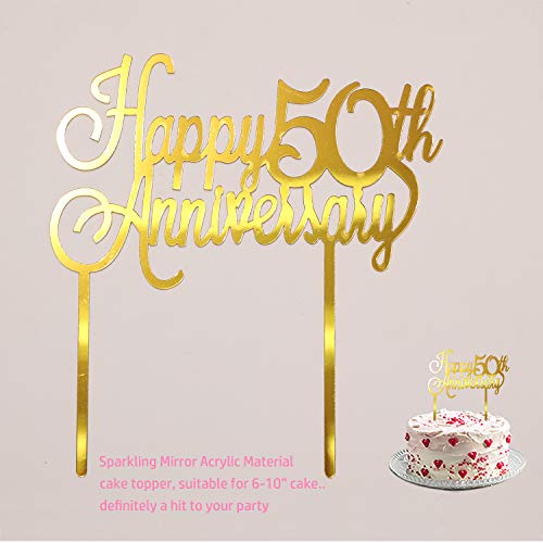 50th Anniversary Decorations, Happy 50th Wedding Anniversary Decorations with Banner, Cake Topper, Huge Number Letter, Star Hanging, Paper pom poms, Balloons for Happy 50th Anniversary Decorations