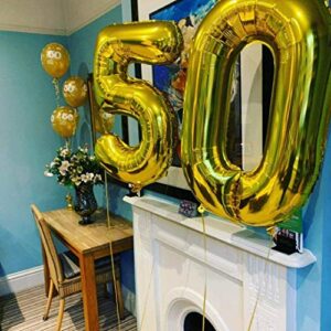 50th Anniversary Decorations, Happy 50th Wedding Anniversary Decorations with Banner, Cake Topper, Huge Number Letter, Star Hanging, Paper pom poms, Balloons for Happy 50th Anniversary Decorations