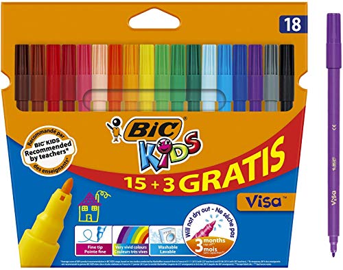 BIC Kids Visa Colouring Pens - Pack of 18 (15 Plus 3)