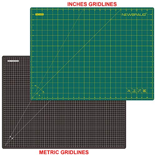 NEWBRAUG 18'' × 24'' Perfect Self Healing Cutting Mat, Non-Slip Gridded Rotary Cutting Board, Necessary for Quilting, Sewing, Craft, Fabric & Scrapbooking(Green/Black)