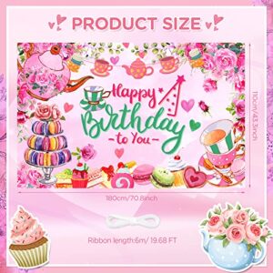 Floral Tea Party Decorations Floral Happy Birthday Banner Large Pink Floral Teapot Themed Birthday Photo Booth Backdrop Background for Birthday Baby Shower Anniversary Tea Party Supplies 71 * 44 inch