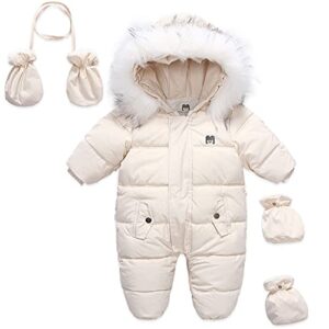 baby fleece lined outerwear warm winter snow wear long sleeve snug snowsuit outfits for 12-18 months baby white