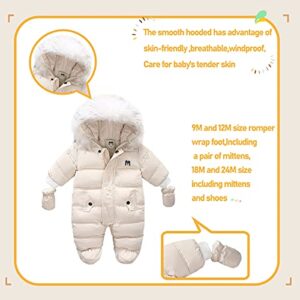 Baby Fleece Lined Outerwear Warm Winter Snow Wear Long Sleeve Snug Snowsuit Outfits for 12-18 Months Baby White