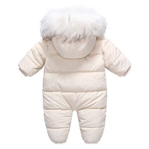 Baby Fleece Lined Outerwear Warm Winter Snow Wear Long Sleeve Snug Snowsuit Outfits for 12-18 Months Baby White