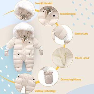 Baby Fleece Lined Outerwear Warm Winter Snow Wear Long Sleeve Snug Snowsuit Outfits for 12-18 Months Baby White