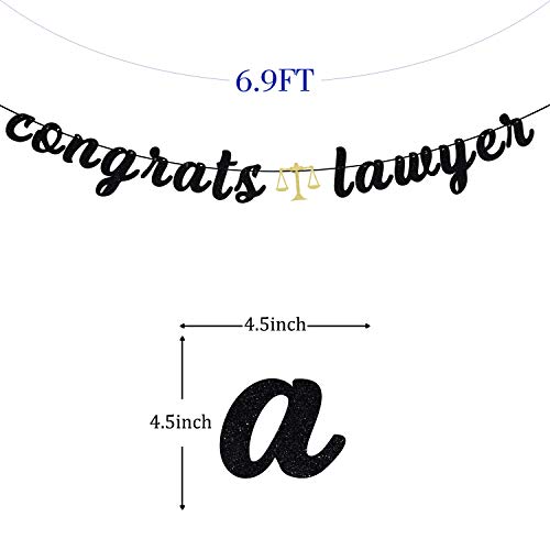 Glitter Congrats Lawyer Banner - Congrats Grad Case Closed Bunting, Law School Survivor Class of 2022 Graduation Party Decorations Black