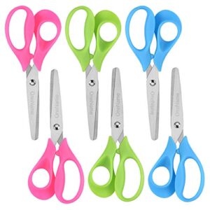 onename left-handed kids scissors 6 pack 5 inch left hand scissors for child school student scissors,stainless steel sharp blade soft comfort-grip handles blunt lefty safety scissors for kids scissor