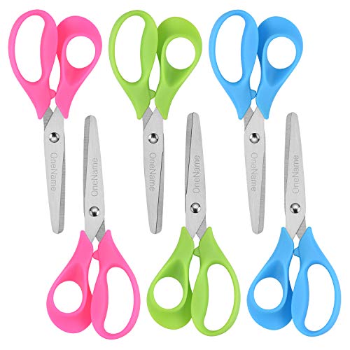 OneName Left-Handed Kids Scissors 6 Pack 5 Inch Left hand scissors for child School Student Scissors,Stainless Steel Sharp Blade Soft Comfort-Grip Handles Blunt Lefty Safety Scissors for Kids Scissor